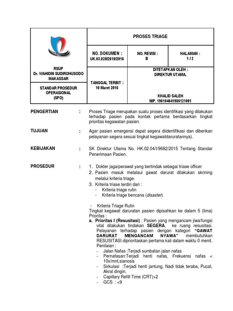 Sop Proses Triage | PDF