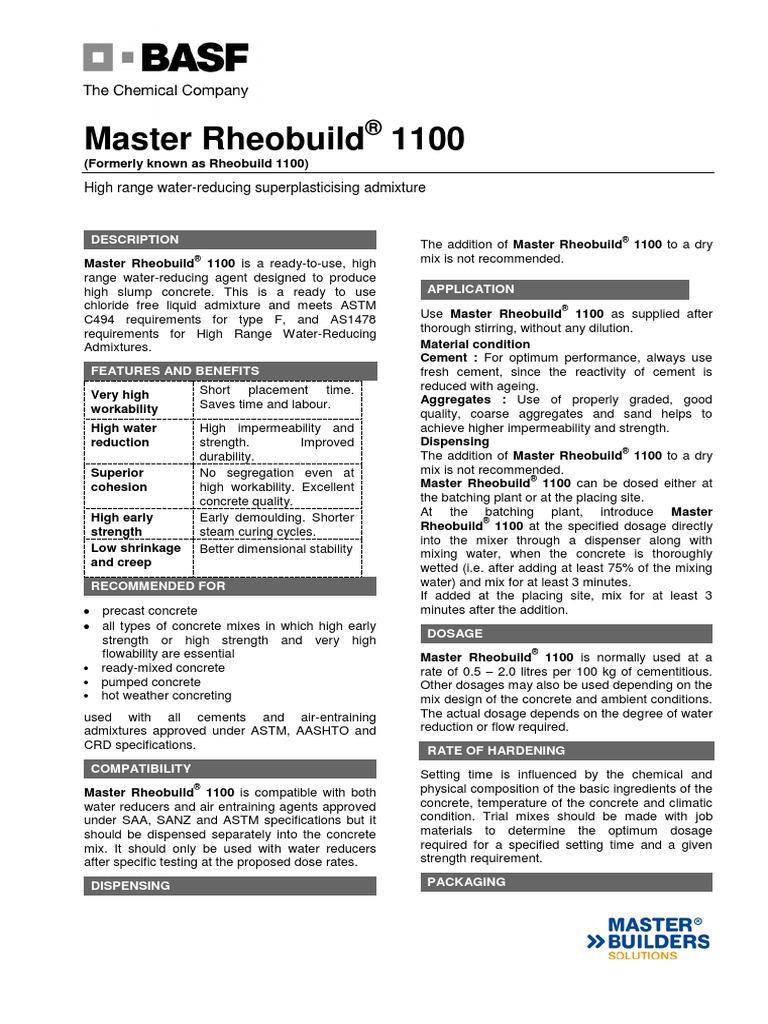 Master Rheobuild 1100: High Range Water-Reducing Superplasticising ...