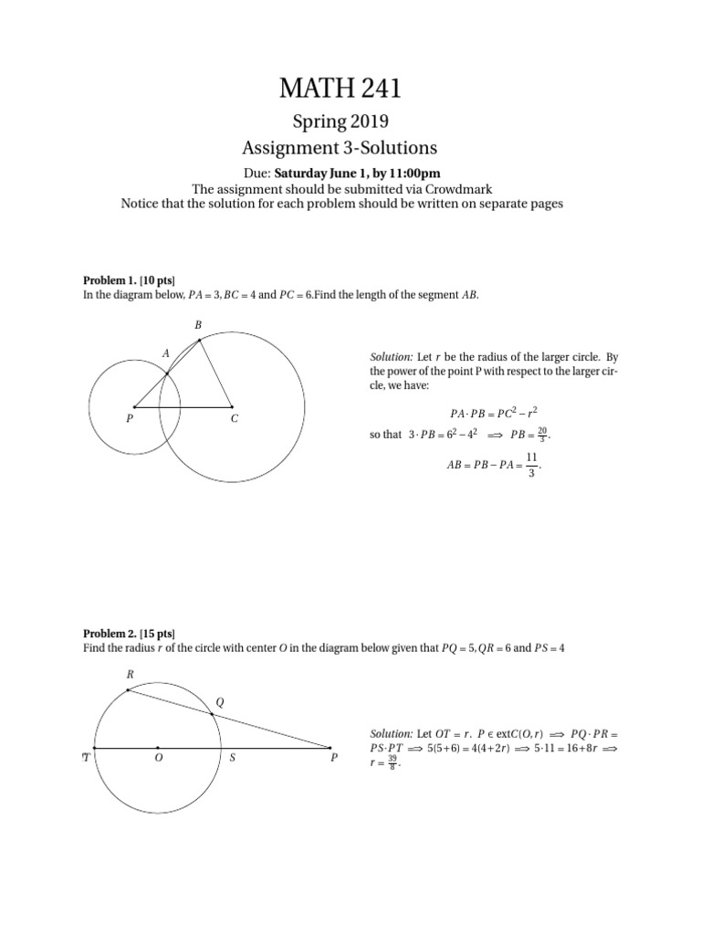 MATH 241: Spring 2019 Assignment 3-Solutions | PDF | Euclid | Classical Geometry