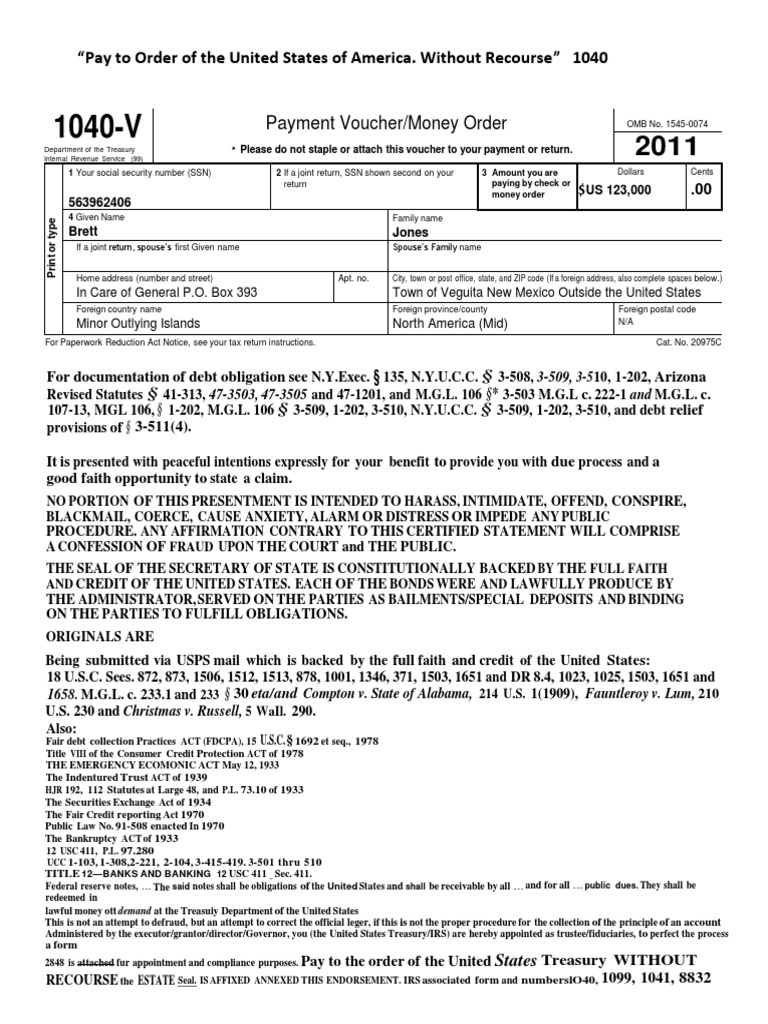 Payment Voucher form 1040v WEB.docx | United States Code | Money Order