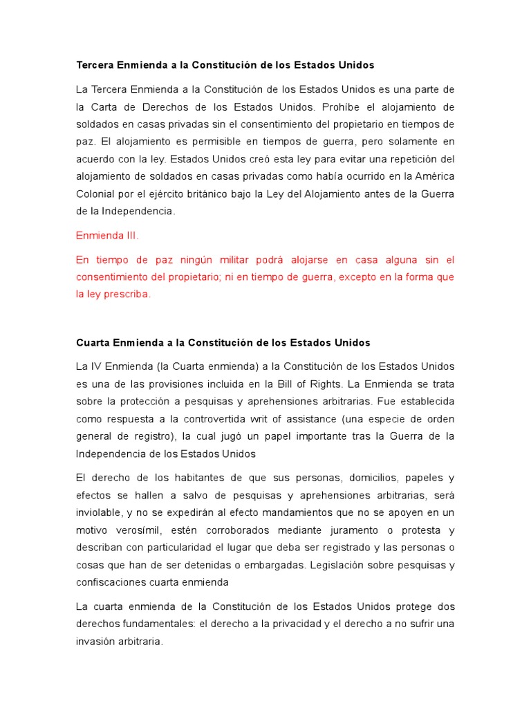 Tercera Enmienda A La Constitución de Los Estados Unidos | PDF | Cuarta ...