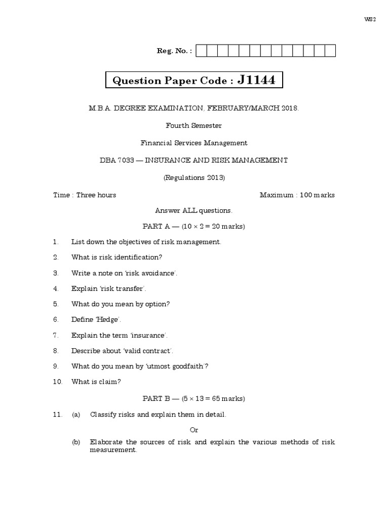 Irm Question Paper | PDF | Risk Management | Hedge (Finance)