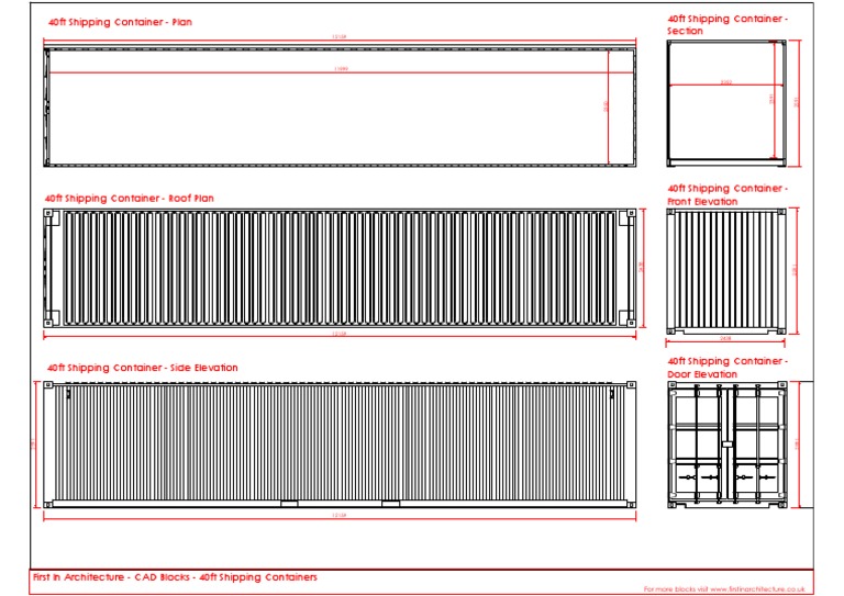 40 Dry Van Container Dimensions Dwg Free Autocad Blocks 42 Off