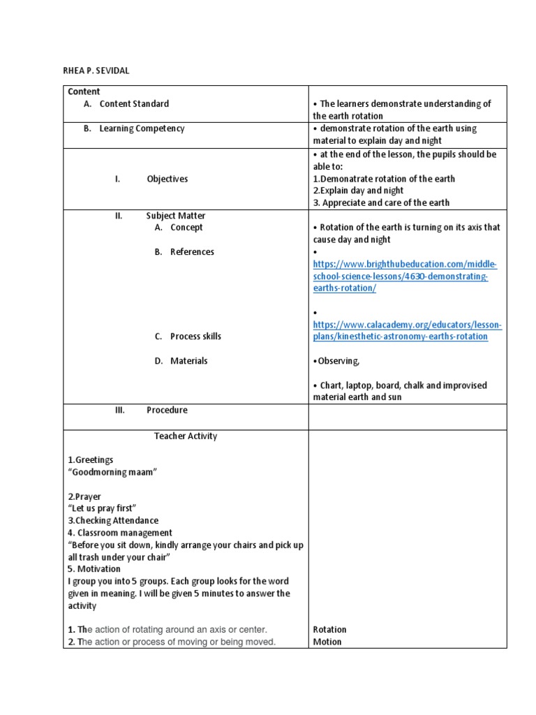 Lesson Plan | PDF | Rotation | Rotation Around A Fixed Axis