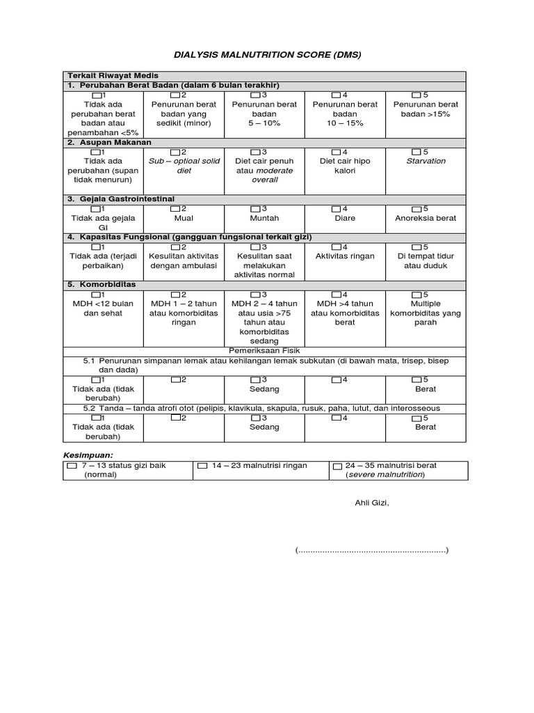 Dialysis Malnutrition Score | PDF