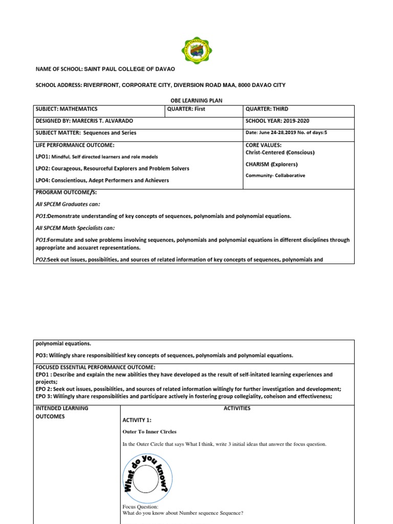 LP G10 Math | PDF | Summation | Teaching Mathematics