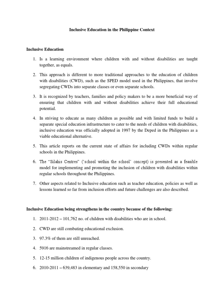 Inclusive Education in The Philippine Context | PDF | Inclusion ...