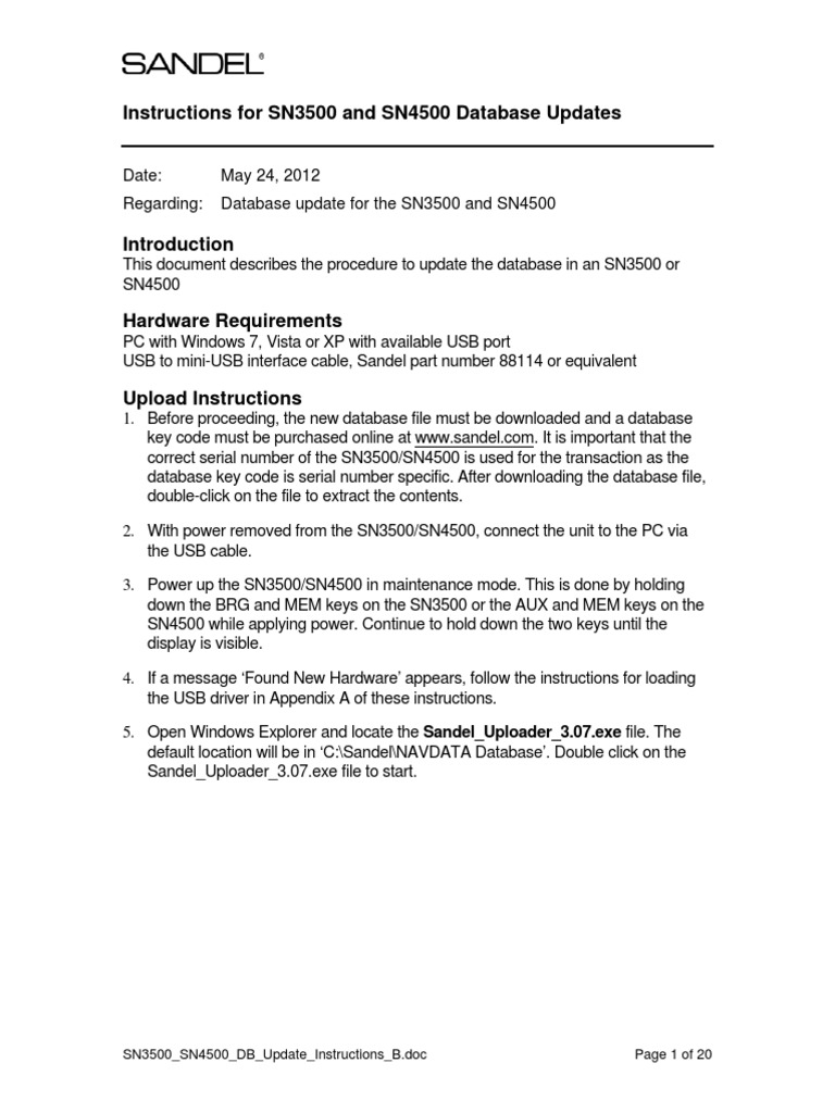 Instructions For SN3500 and SN4500 Database Updates: SN3500 - SN4500 ...