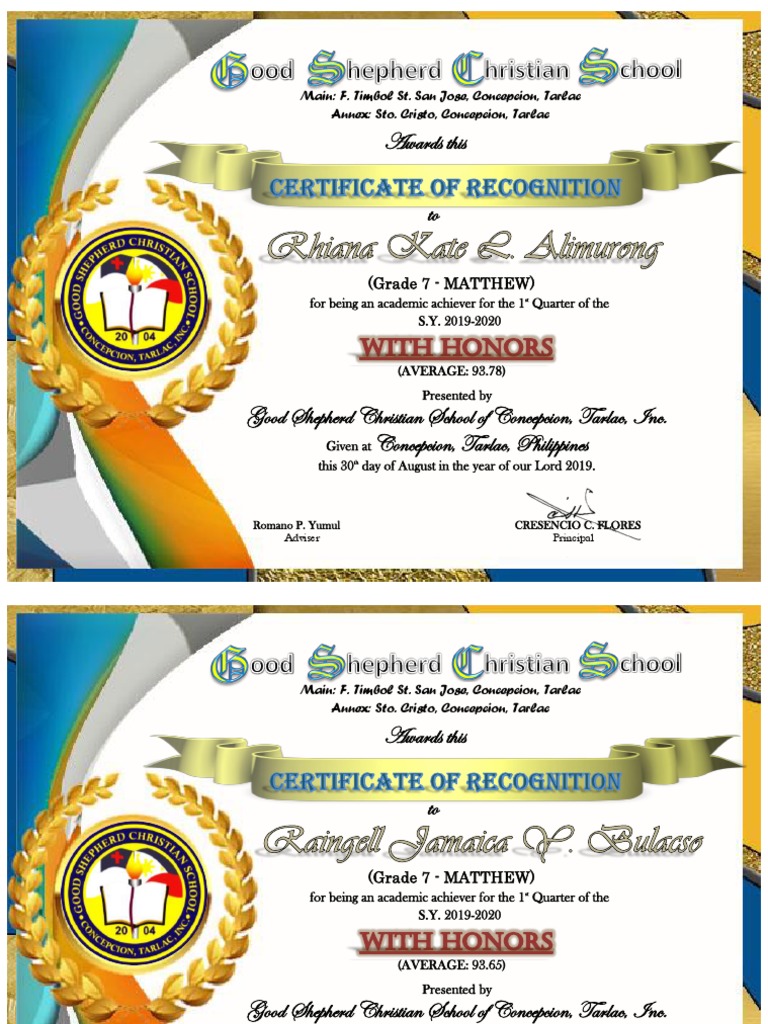 Certificates Grade 7 | PDF