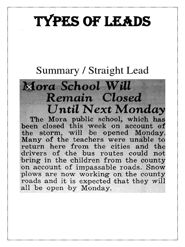 Types of Leads: Summary / Straight Lead | PDF