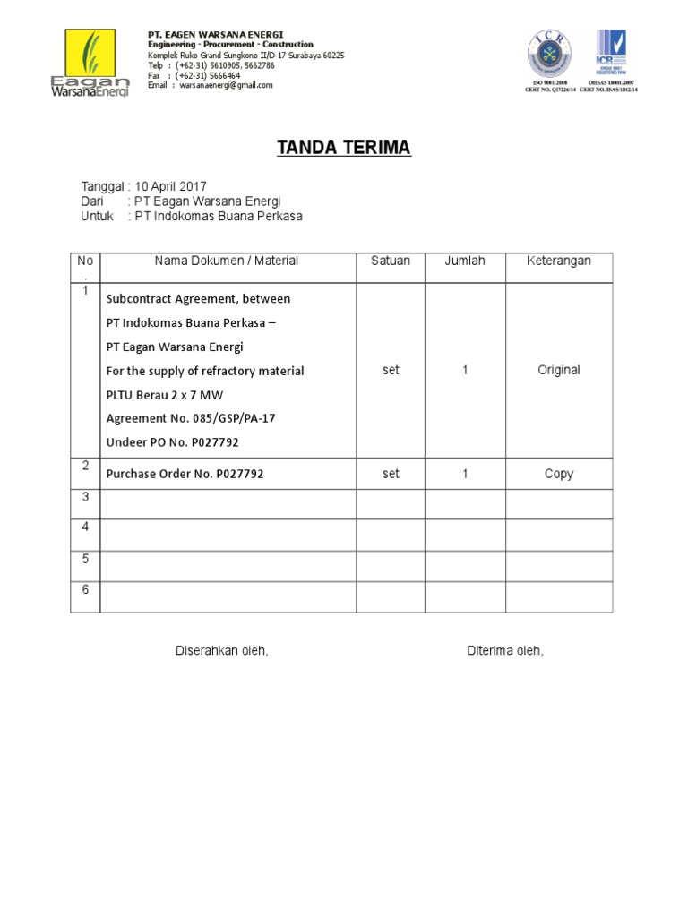 Form Tanda Terima | PDF