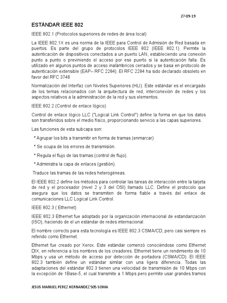 Estándar Ieee 802 | PDF | Ethernet | Red de computadoras