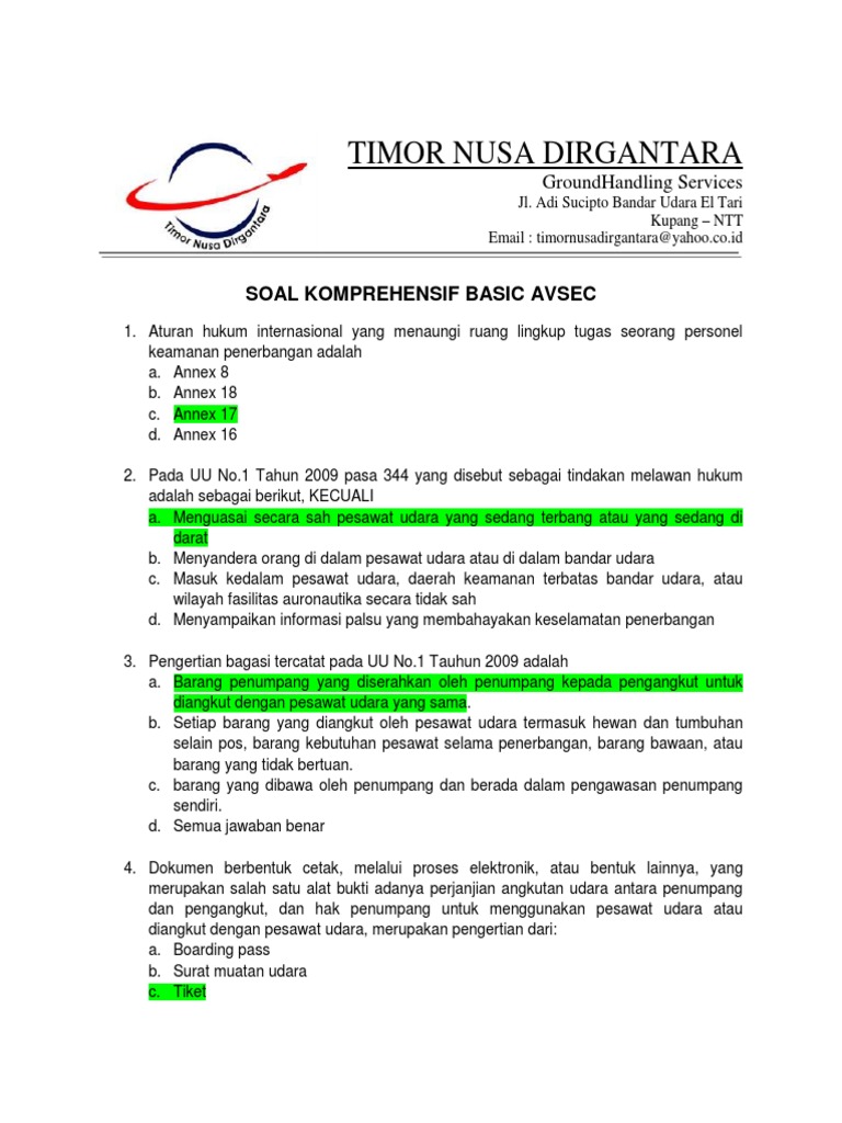 Soal Avsec | PDF | Bisnis