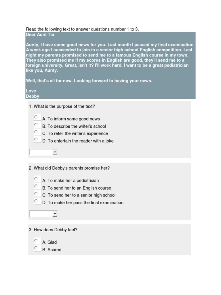 Read The Following Text To Answer Questions Number 1 To 3 | PDF