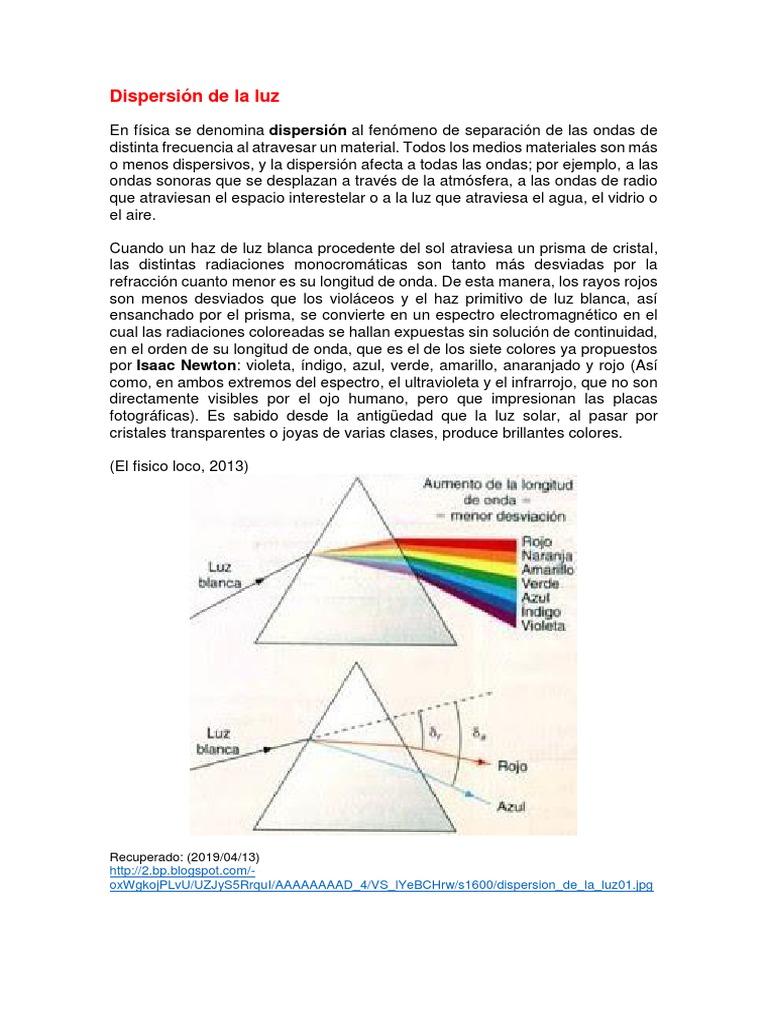 Dispersión de La Luz | PDF | Dispersión | Refracción