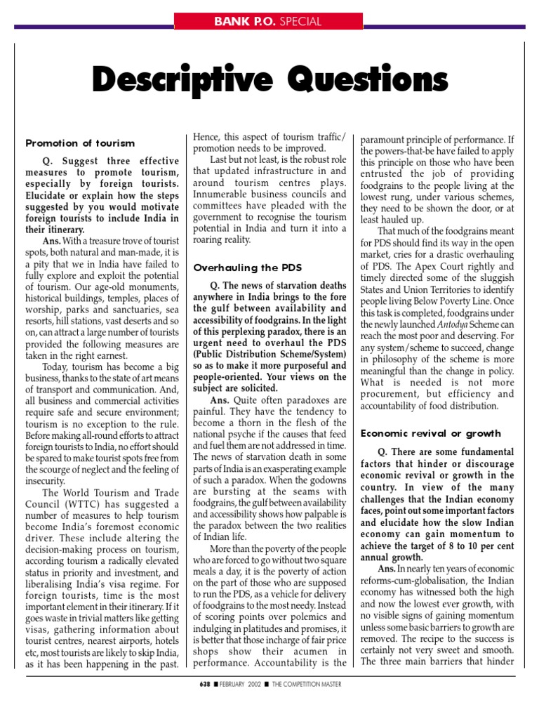 Descriptive Questions: Promotion of Tourism | PDF | Tourism | Poverty