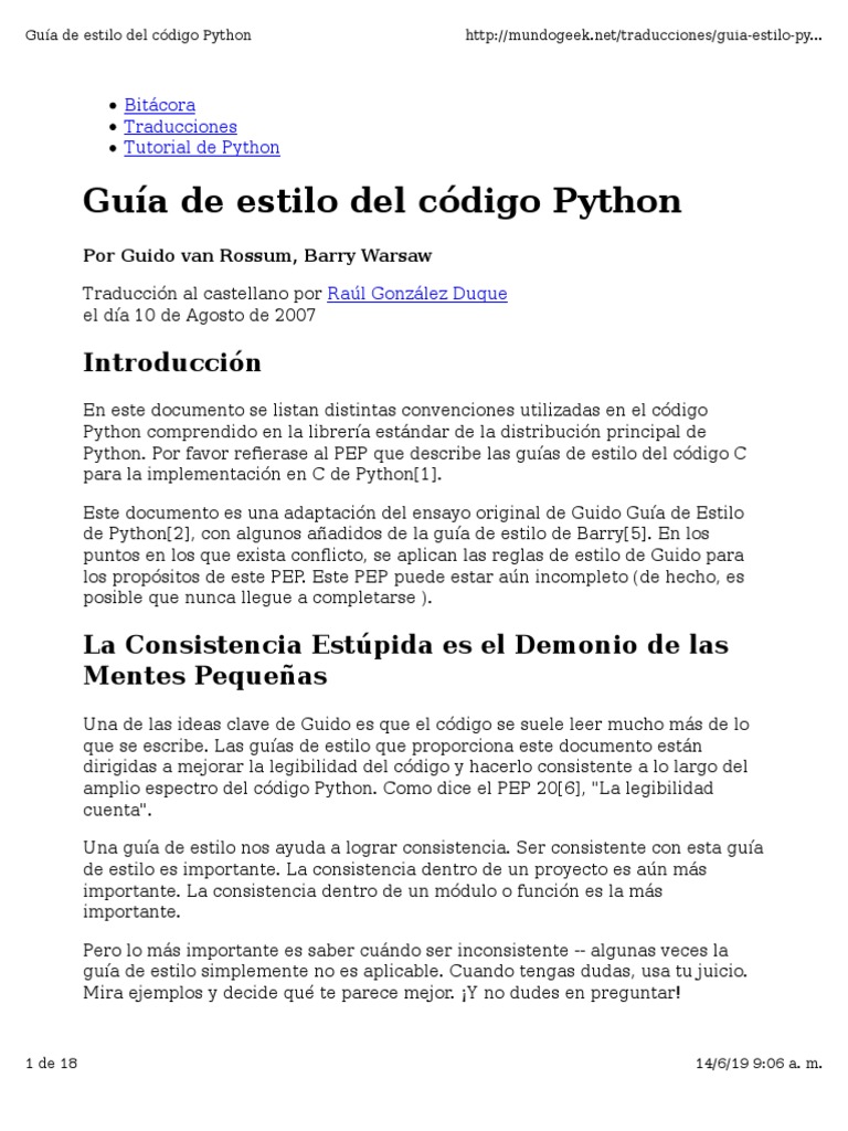 Guia de Estilo Python | Descargar gratis PDF | Python (lenguaje de programación) | Ascii