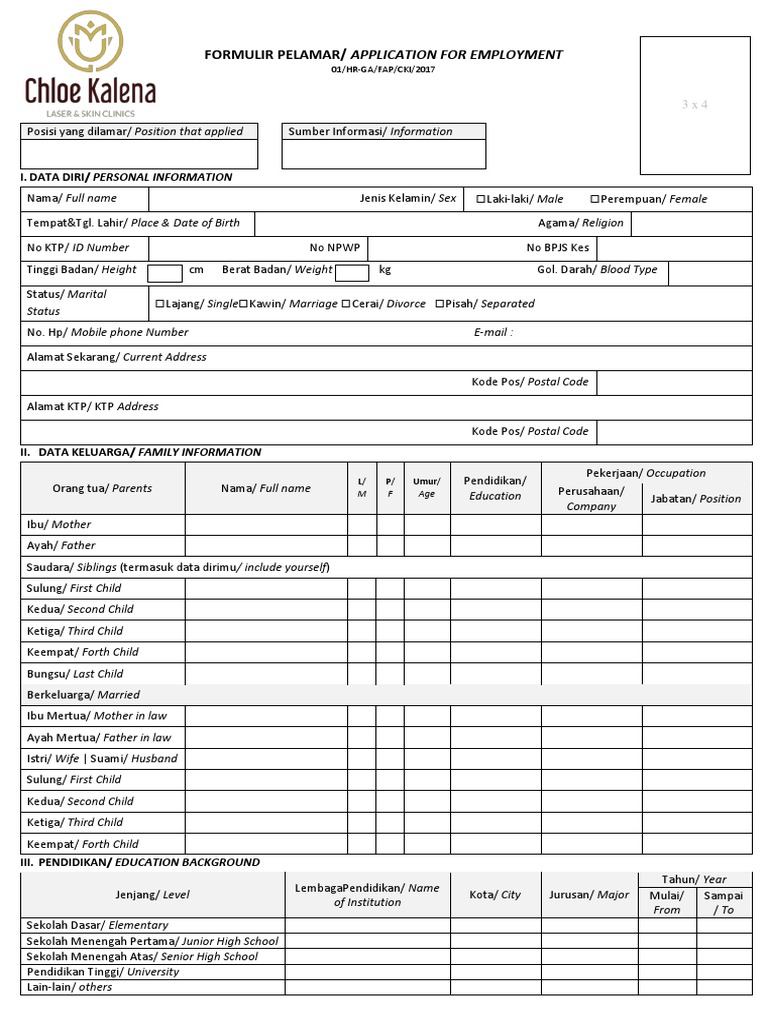 Contoh Form Pelamar Kerja | PDF