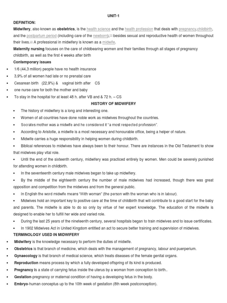 Obg Unit I | PDF | Midwife | Childbirth