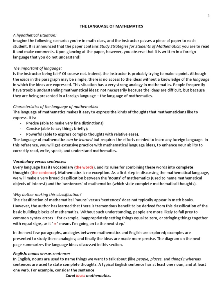 A Hypothetical Situation:: The Language of Mathematics | PDF | Sentence ...