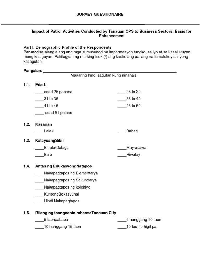 Questionnaire (Tagalog) Magnaye | PDF