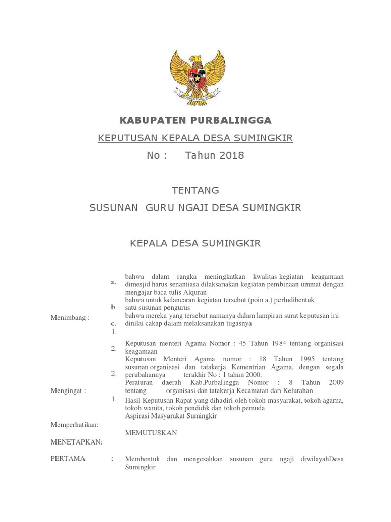 Contoh Surat Keputusan Guru Ngaji - Peran Sekolah