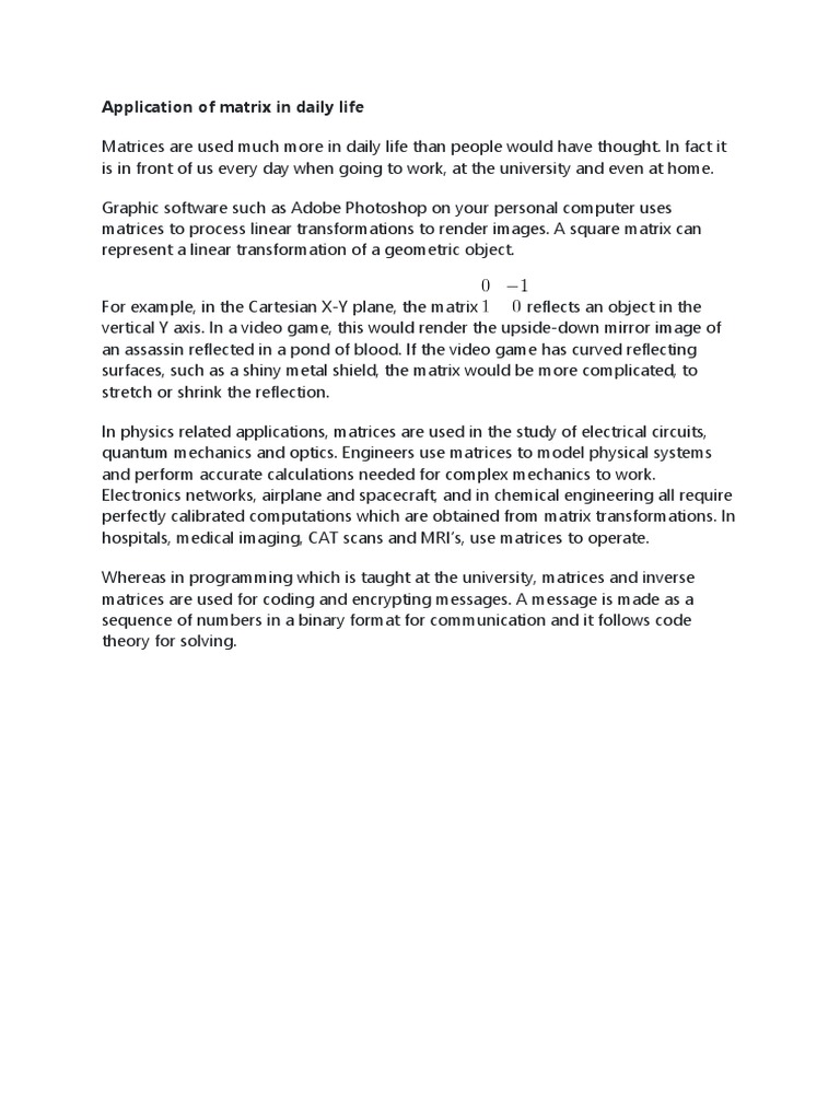 Application of Matrix in Daily Life | PDF