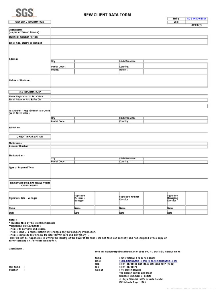 New Client Data Form | PDF | Service Industries | Business