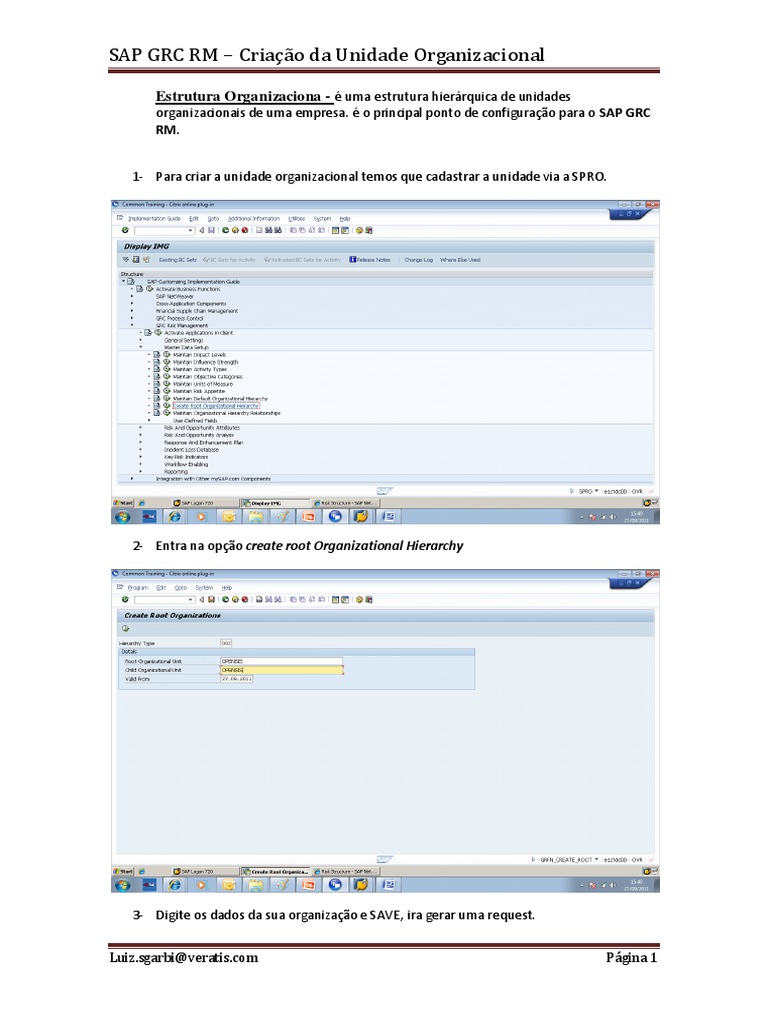 SAP GRC RM – Criação da Unidade Organizacional: Estrutura Organizaciona ...