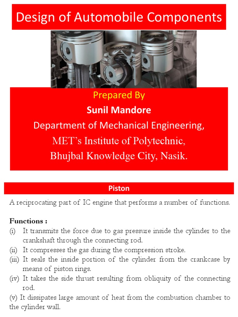 Design of Automobile Components | PDF | Piston | Cylinder (Engine)