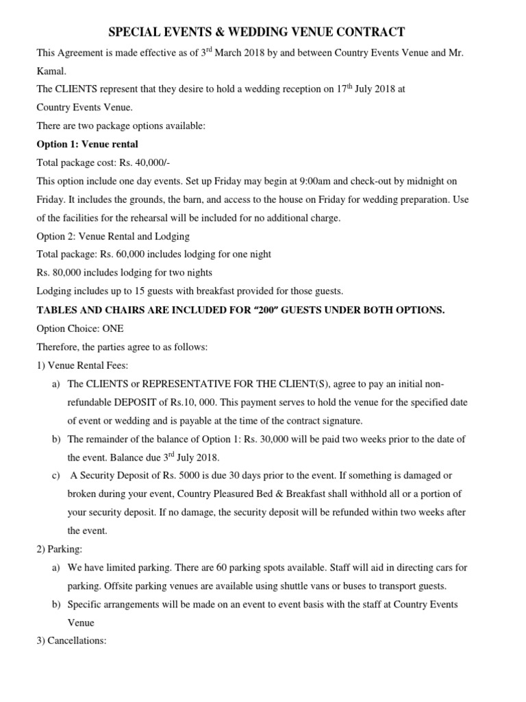 Special Events & Wedding Venue Contract | PDF | Private Law | Government