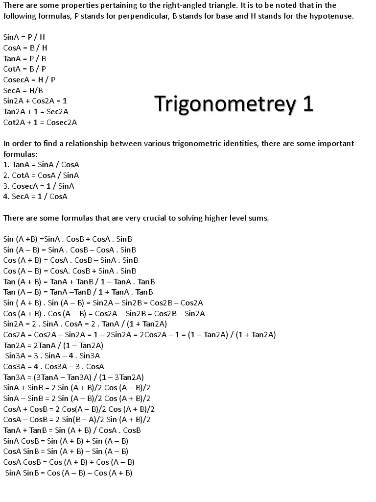 Math Class 10 Formula | PDF | Trigonometric Functions | Test (Assessment)