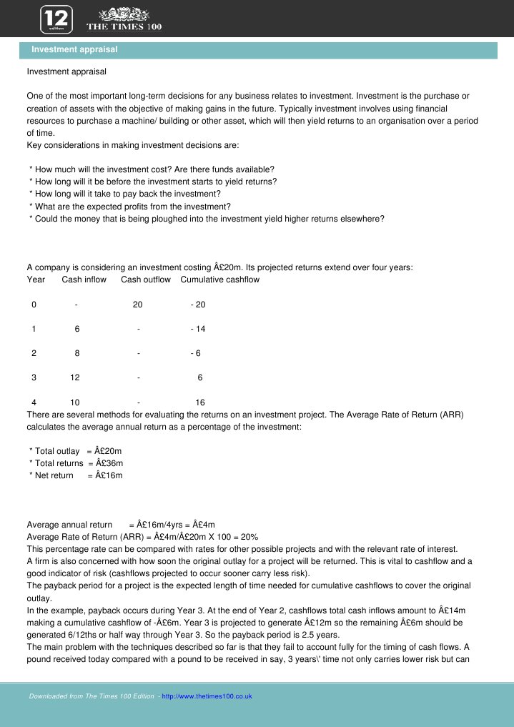 Investment Appraisal | PDF | Investing | Financial Markets