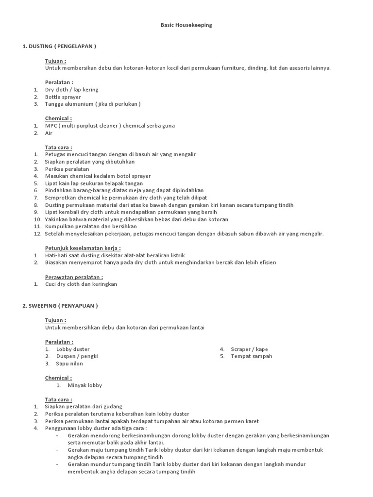 Basic Housekeeping | PDF