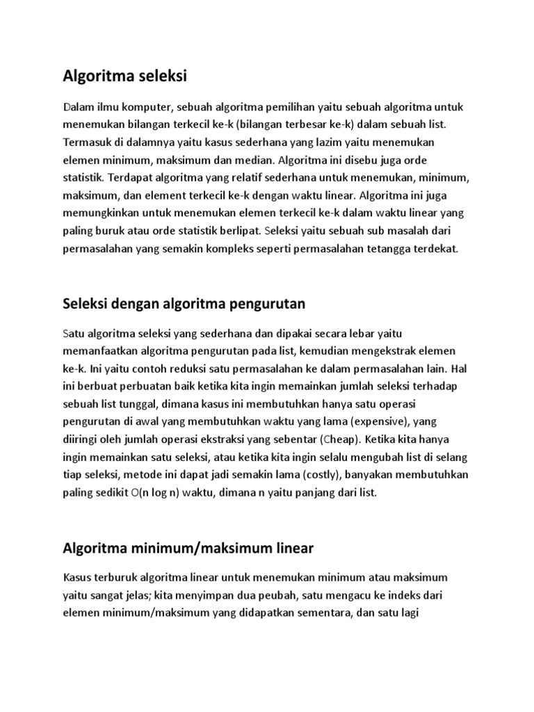 Algoritma Seleksi | PDF