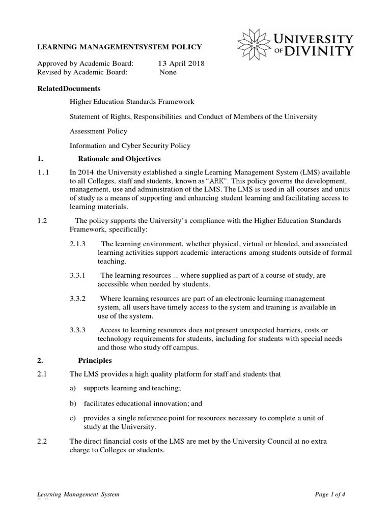Learning Management System Policy Page 1 of 4 | PDF | Educational ...