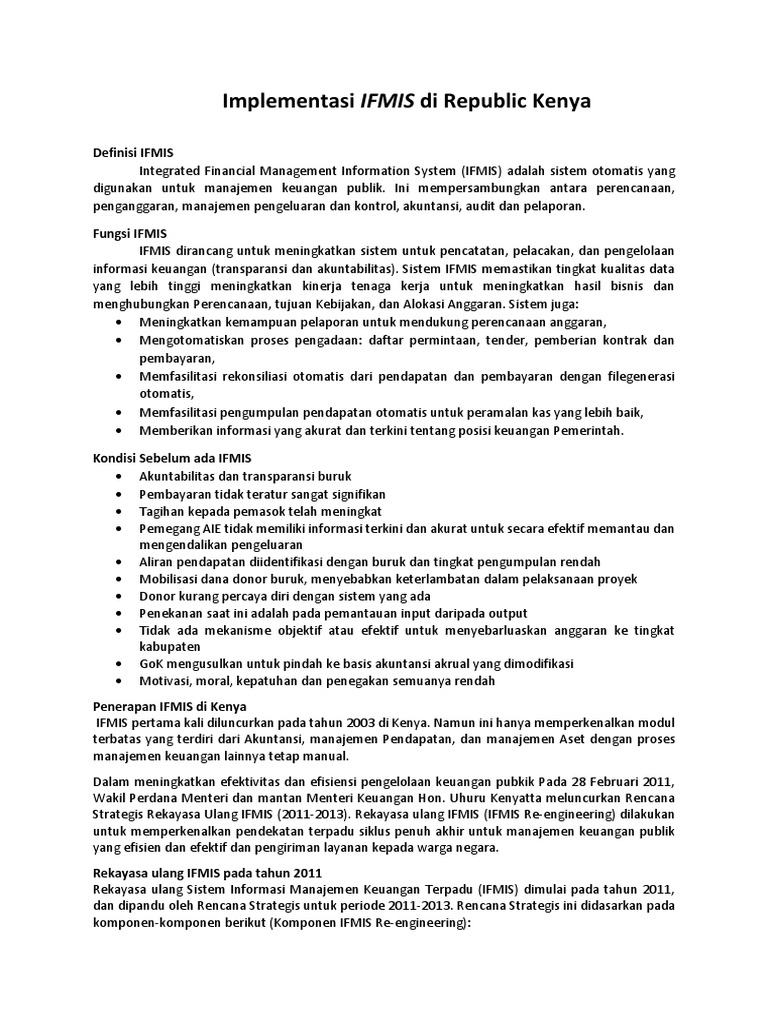 Implementasi IFMIS di Kenya: Manfaat dan Proses | PDF