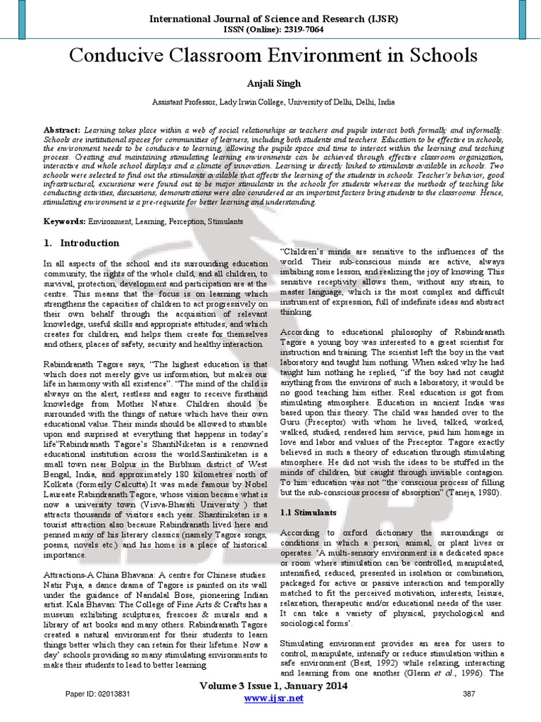 Conducive Classroom Environment in Schools: Anjali Singh | PDF ...
