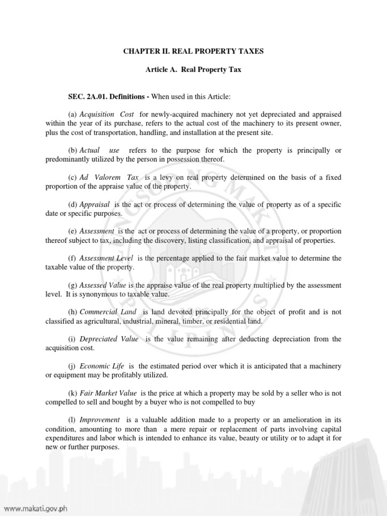 Makati City Revenue Code | PDF | Real Estate Appraisal | Property Tax