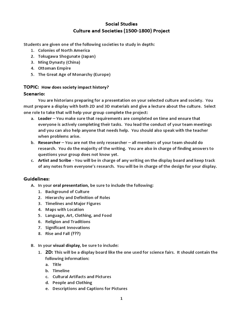 Culture and Society Project Guide | PDF | Society
