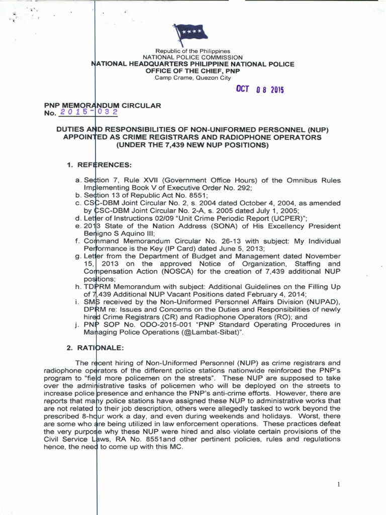 PNP MC-2015-032 - 1 PDF | PDF | Police | Overtime