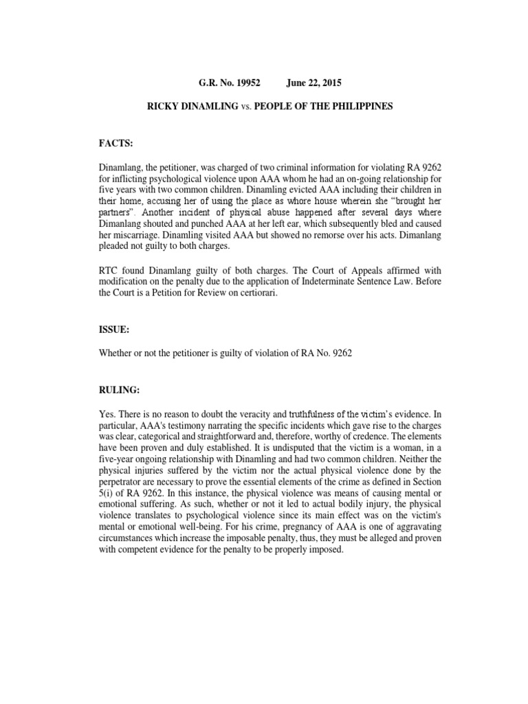 Dinamling v. People: RA 9262 Ruling | PDF