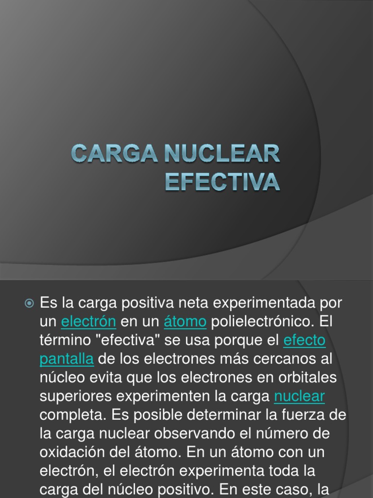 Carga Nuclear Efectiva | PDF | Núcleo atómico | Electrón