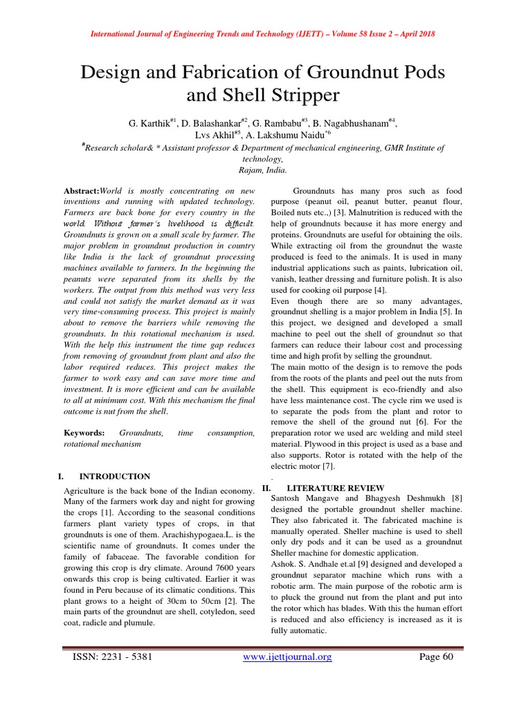 Design and Fabrication of Groundnut Pods and Shell Stripper | PDF ...