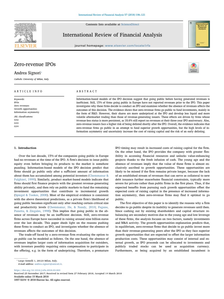Zero Revenue IPOs | PDF | Initial Public Offering | Stocks
