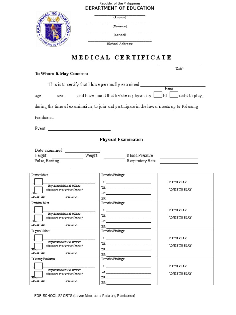 Sample Medical Certificate | PDF | Physical Examination | Medical ...