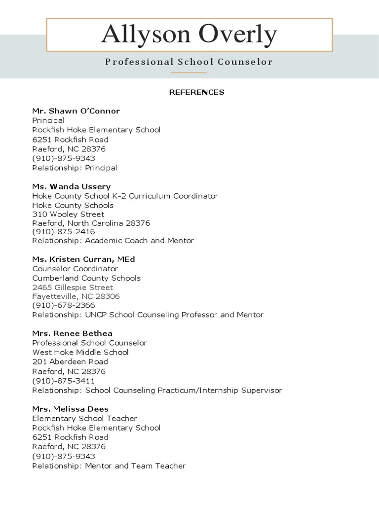 Resume References Allyson Overly | PDF