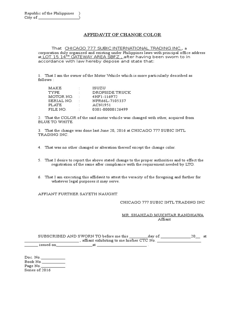 Affidavit of Change Color | PDF