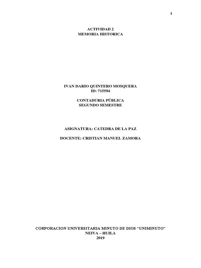 Actividad 2 Catedra Minuto de Dios | PDF | Memoria