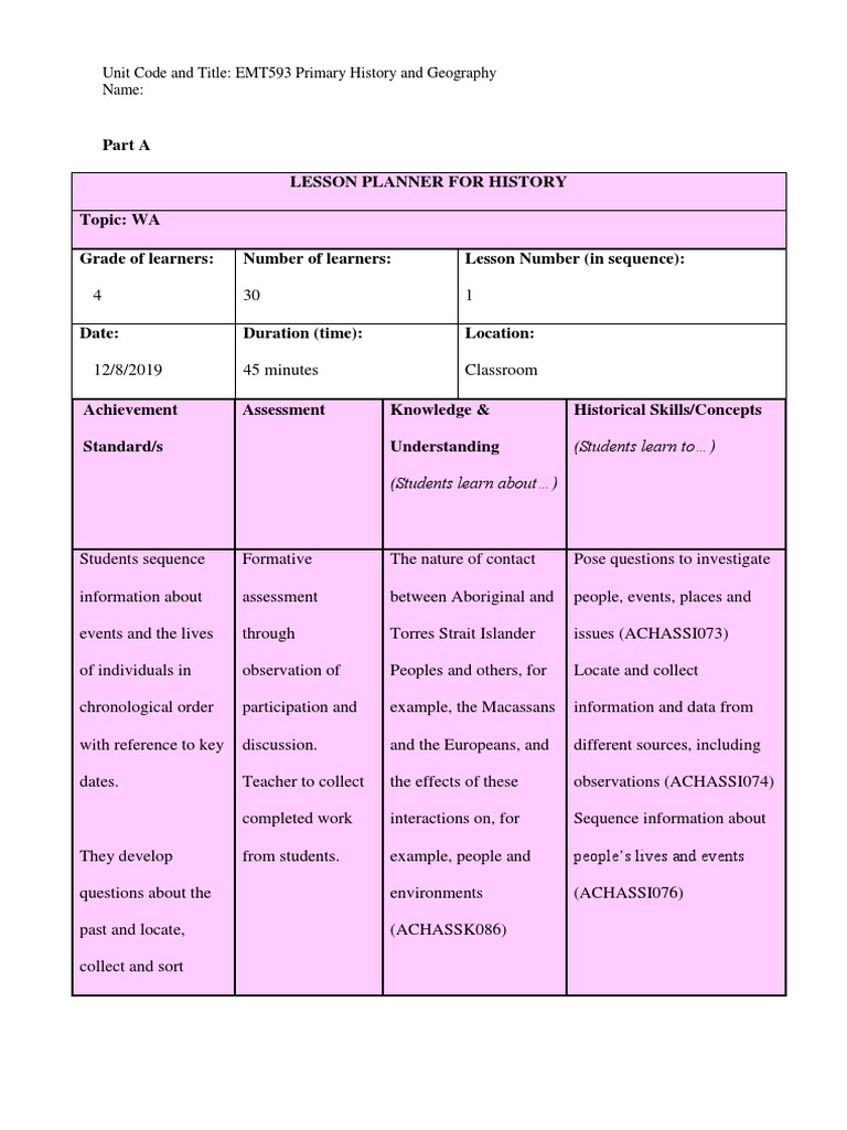 HASS - History Lesson Plans | PDF | Educational Assessment | Teaching